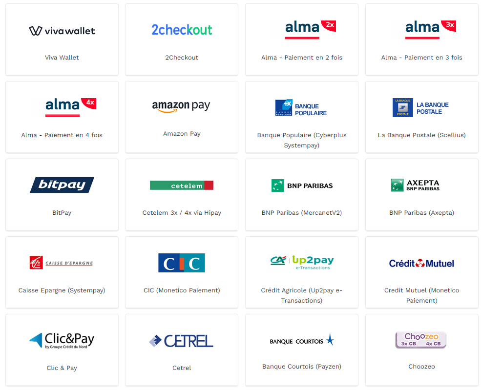 List of the different payment methods – WiziShop Help Center